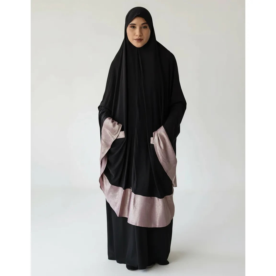 Pocket Burqa - Knee Length - Full Black with Purple Shimmer – SUHAYLA